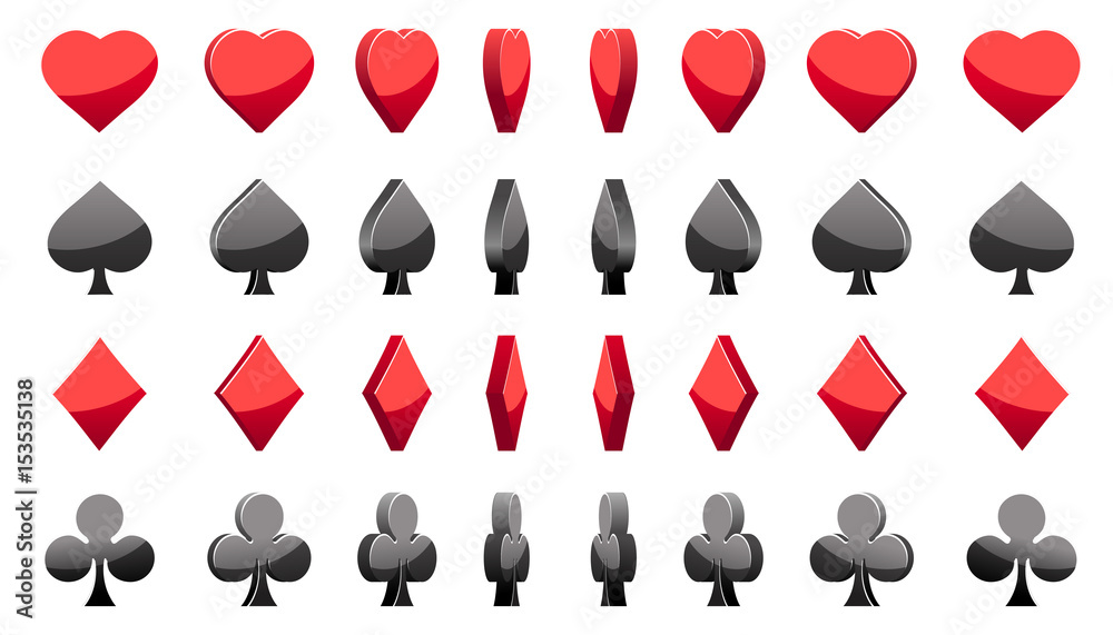 Cartoon collection of 3D symbols poker cards, vector animation game ...