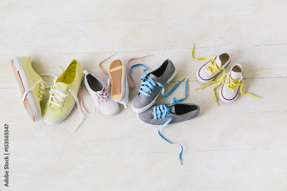 Overhead view of shoes on table Stock Photo | Adobe Stock