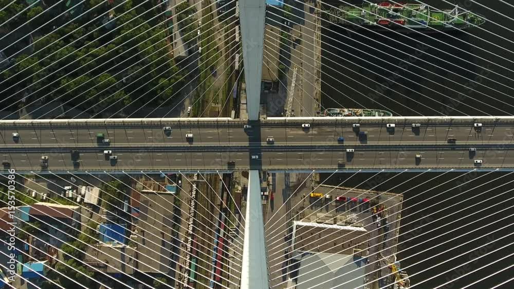Unique vertical view Golden Bridge cable-stayed across Zolotoy Horn ...