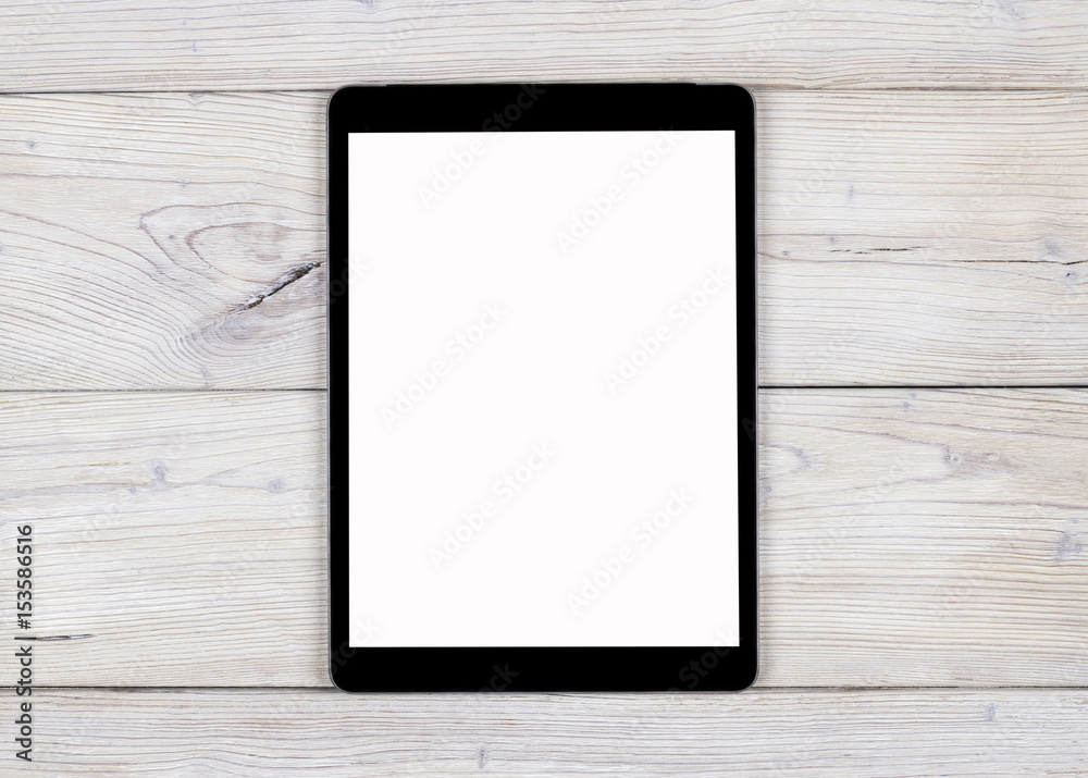 Tablet computer PC with blank screen mock up isolated on white wood ...
