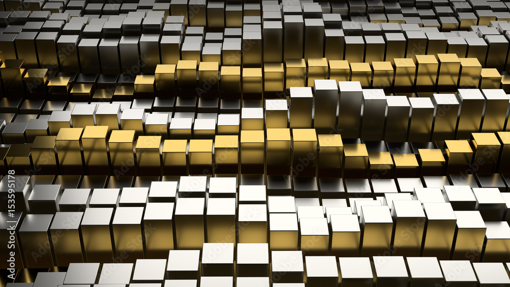 3d render abstract metallic background illustration. Metal rectangles ...