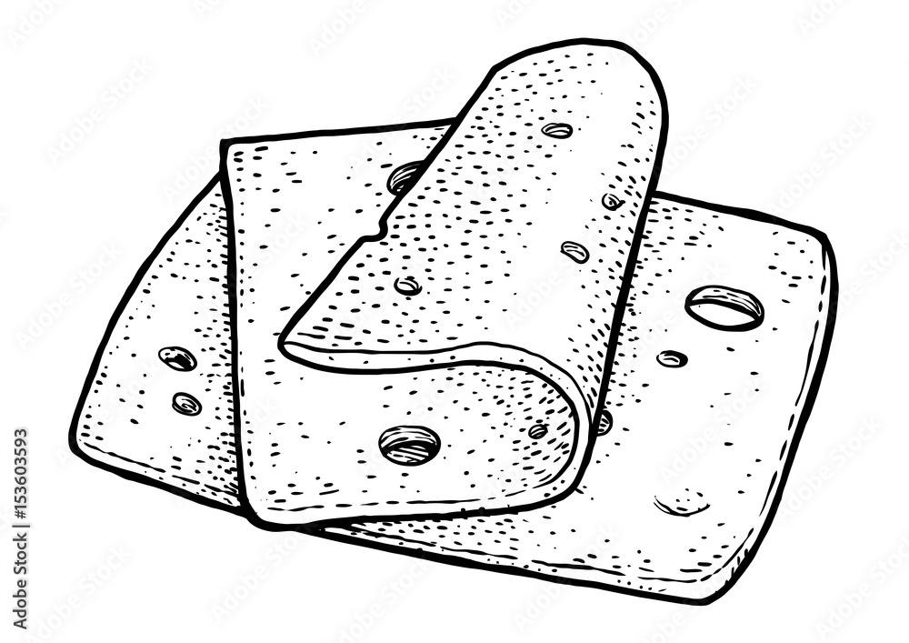 Cheese slices illustration, drawing, engraving, ink, line art, vector ...