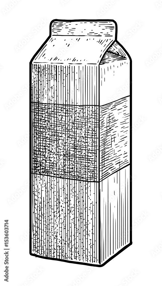 Milk box illustration, drawing, engraving, ink, line art, vector Stock ...