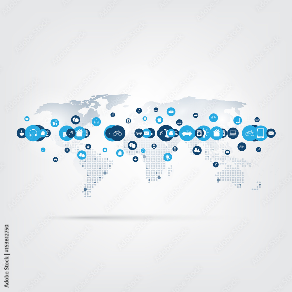 Internet of Things, Cloud Computing Design Concept with Icons - Digital ...