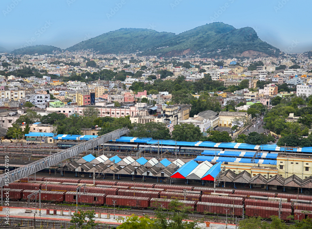 Aerial view of Vijayawada city in India, August 29,2012 in Vijayawada ...