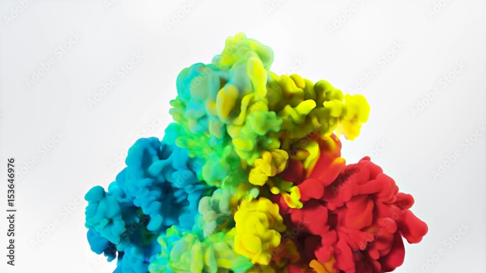 Colorful rainbow paint drops mix in water. Ink swirling underwater ...