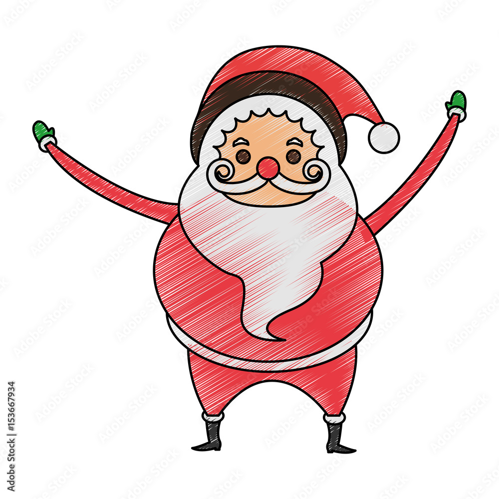 color pencil cartoon full body fat santa claus vector illustration ...