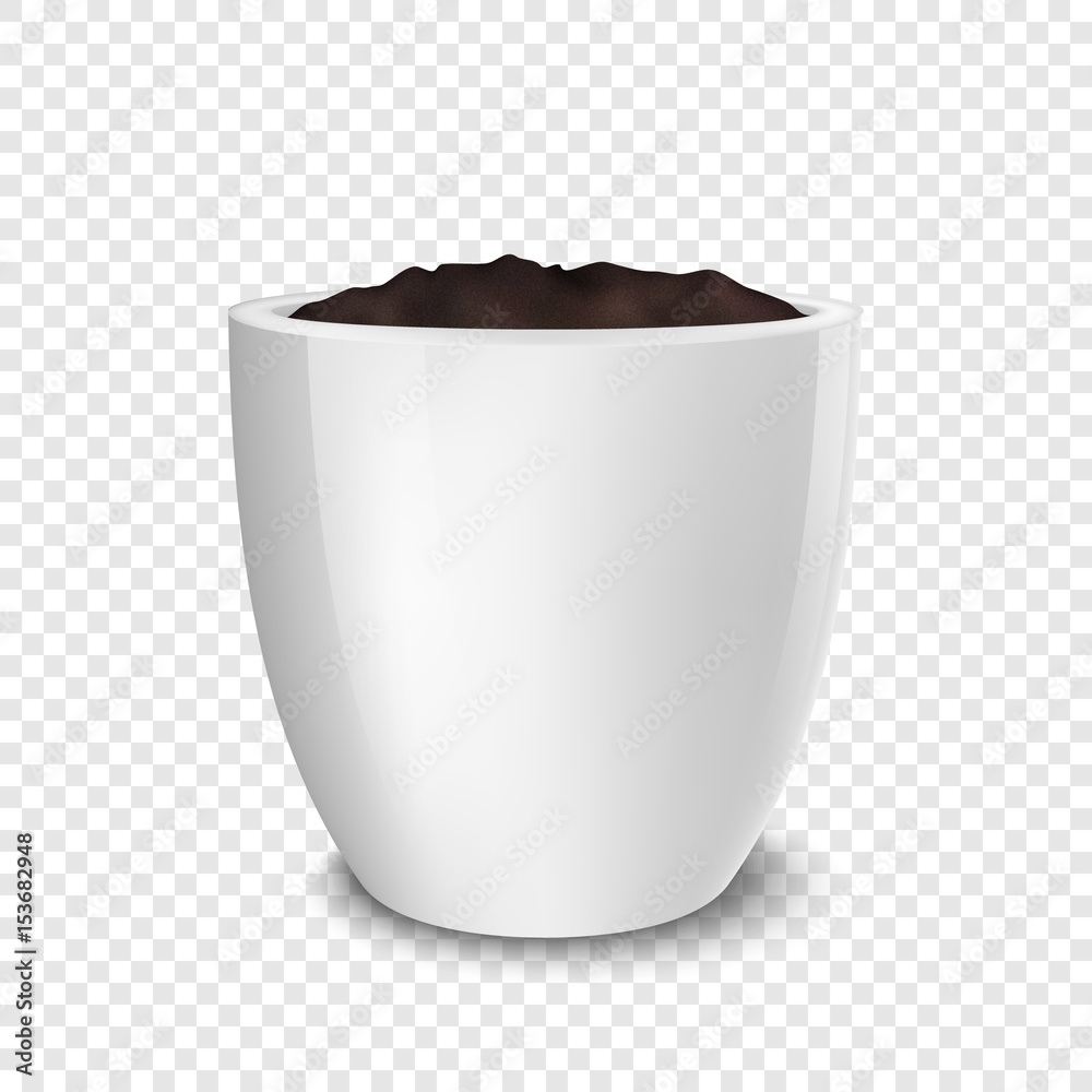Realistic vector white flower pot with soil closeup isolated on ...