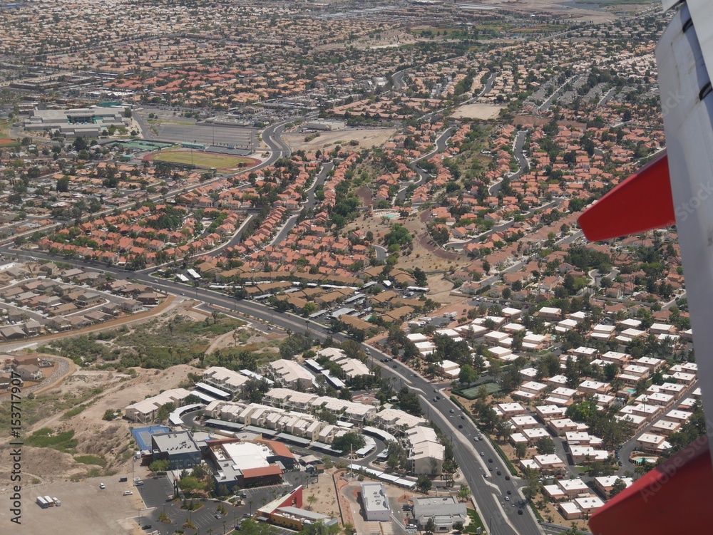 Aerial view of Las Vegas, Nevada suburbs View from the airplane window ...
