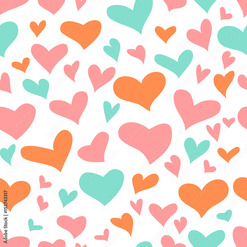 Hearts seamless pattern in pastel colors. Hand drawn heart set, good ...