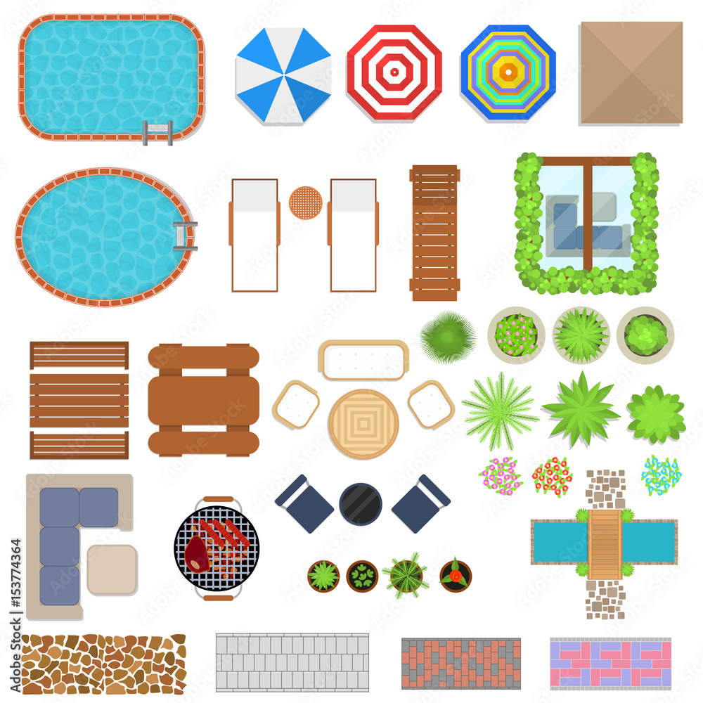 Cartoon Landscape Design Elements Set Top View. Vector Stock Vector ...