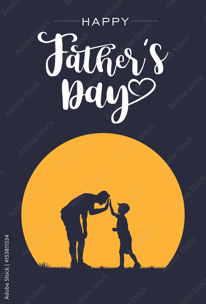 Silhouette of father and son giving high-five with text happy father's ...