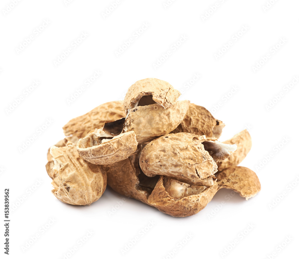 Pile of peanut shells isolated Stock Photo | Adobe Stock