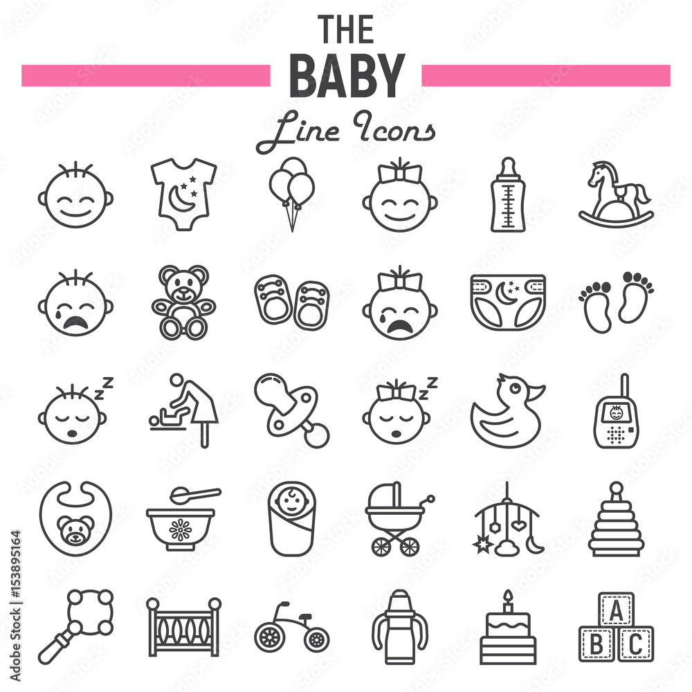 Baby line icon set, kid symbols collection, vector sketches, logo ...