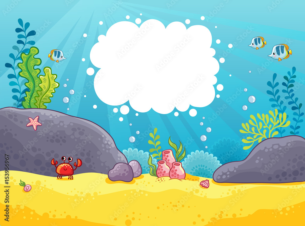 Sea background. Vector illustration in a childrens style on the marine ...