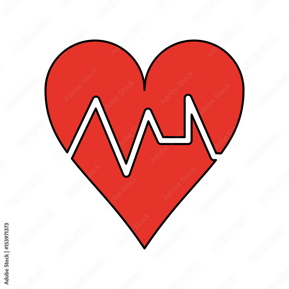 color silhouette image cartoon red shape heart with life signs vector ...