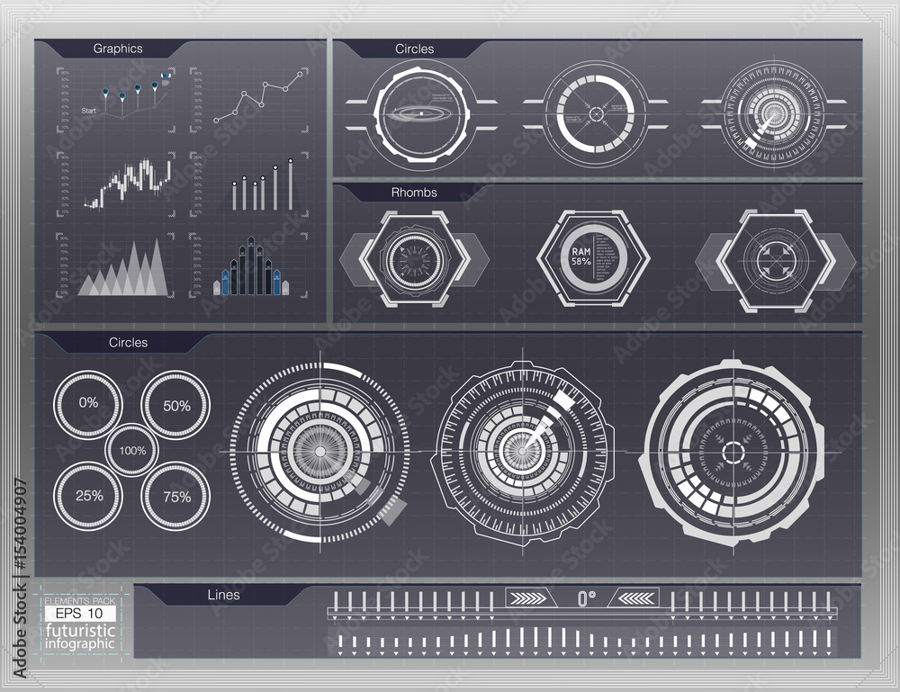 Abstract background with different elements of the hud. Hud elements ...