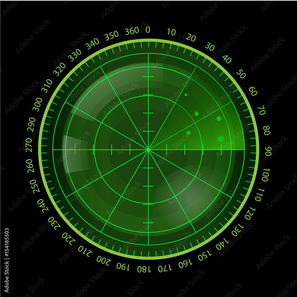 Digital Green Radar Screen on Black Background Stock Vector | Adobe Stock