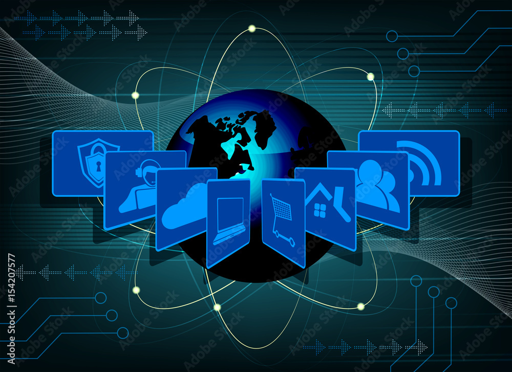 dark blue background with the symbols of the Internet Stock Vector ...