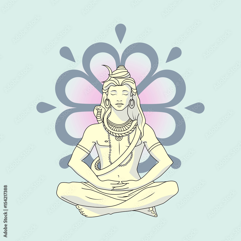 Shiva statue in sunlight. Vector illustration in soft colors. Use for t ...