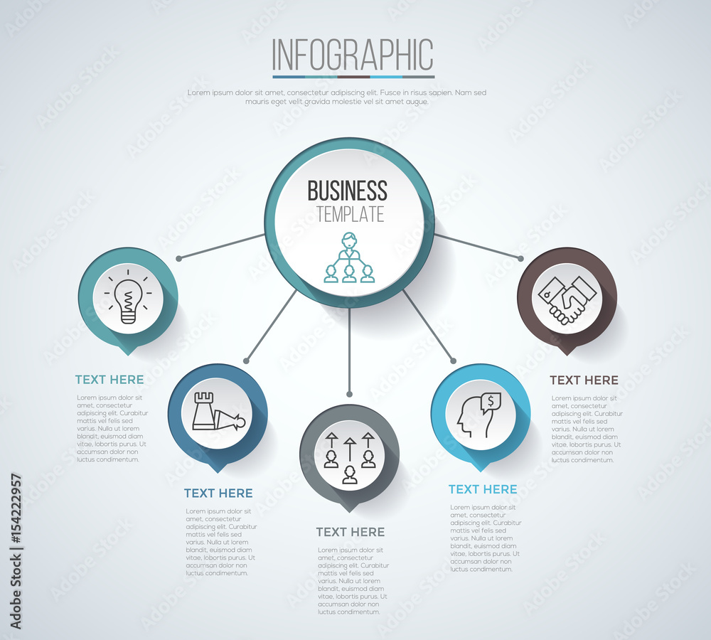 Five steps infographics with main option, business data visualization ...