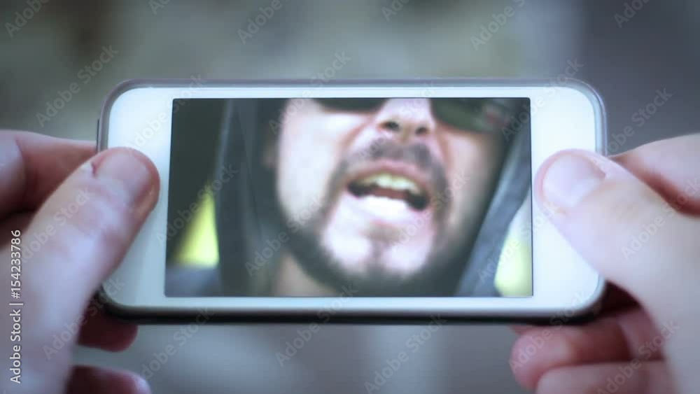 Cyber Bullying concept - angry mean bully yells at person over the ...