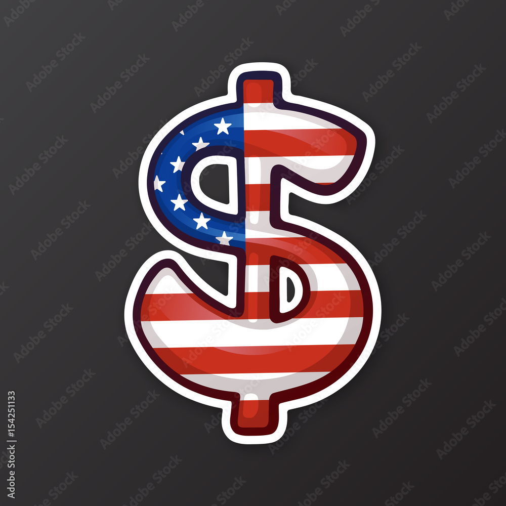 Vector illustration. Dollar sign in national flag colors with one line ...