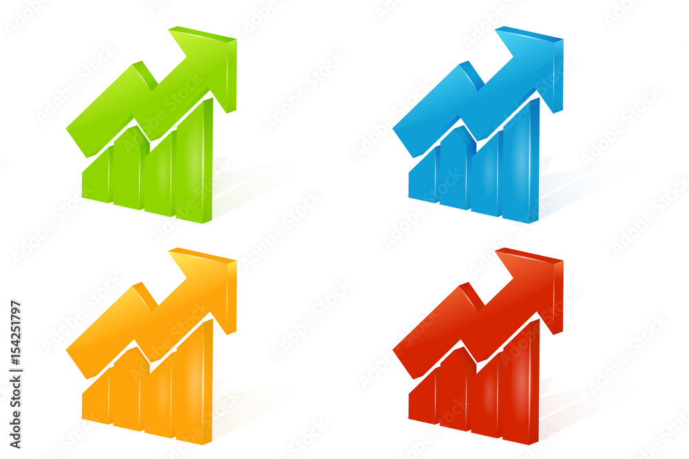 Set of abstract 3D chart icons with arrow Stock Vector | Adobe Stock