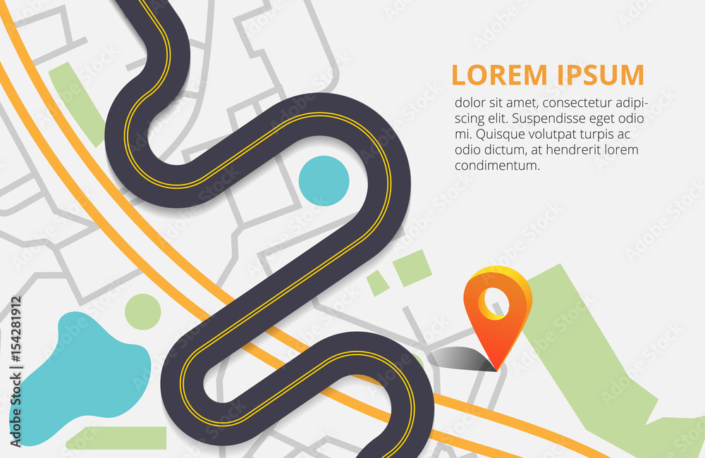 Twisted Road on a background map of the city top view. Vector ...