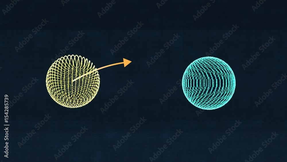 Line and arrow moving between rotating orbs. Motion graphics showing ...