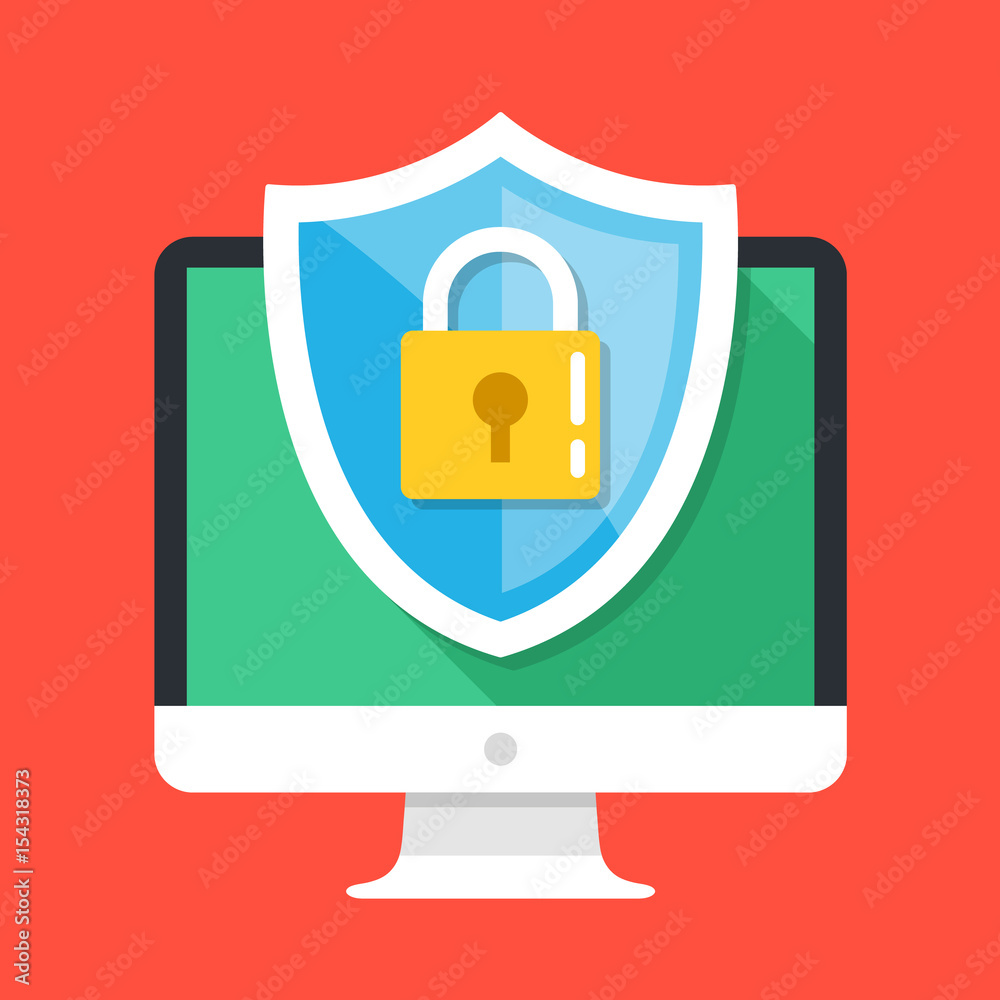 Computer security, protect your PC concepts. Desktop computer and ...