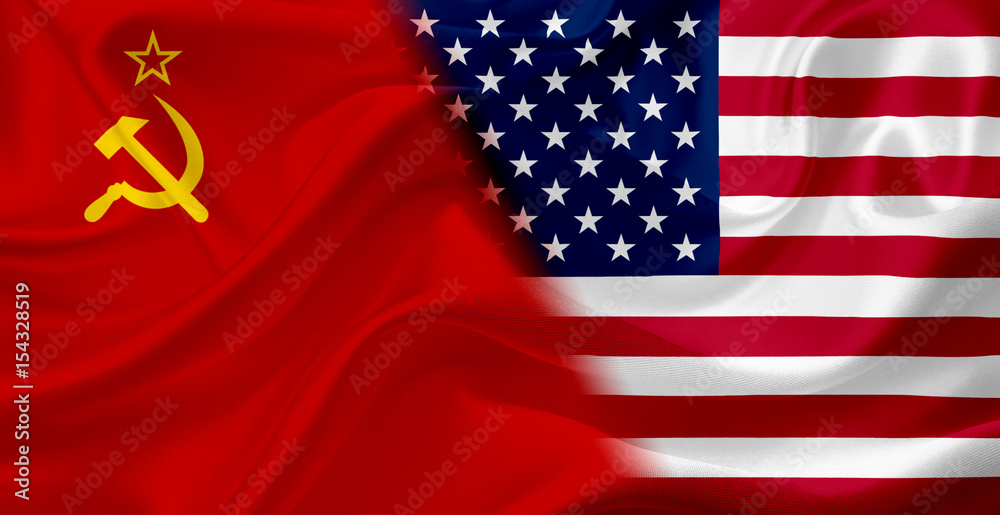 Flag of Soviet Union and USA, with waving fabric texture Stock ...
