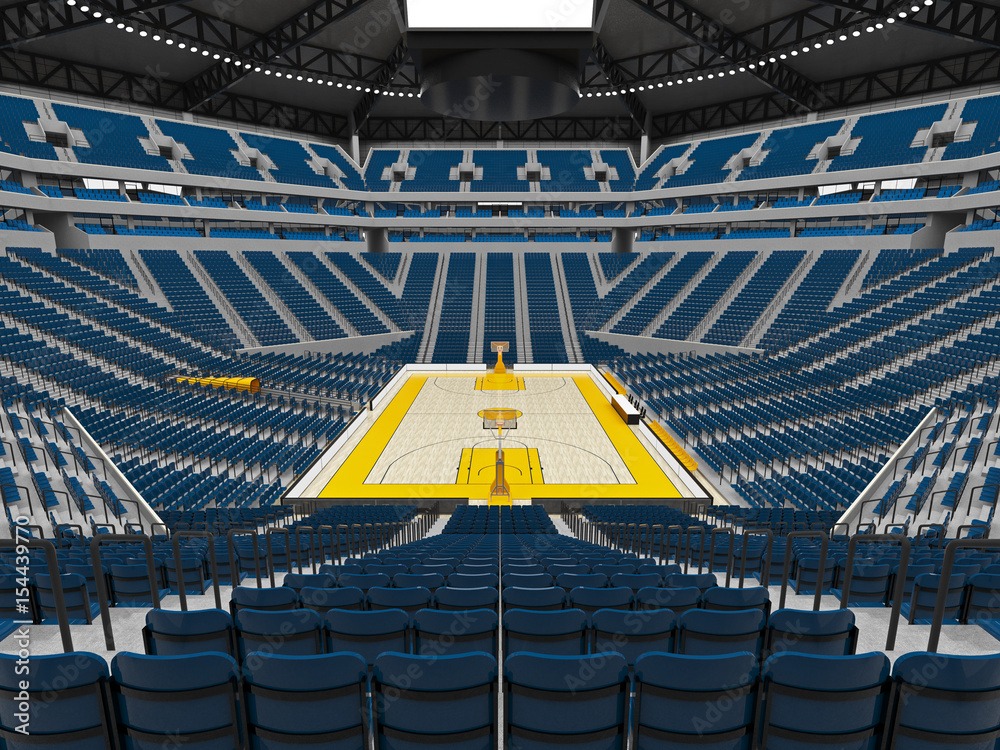 Beautiful modern sport arena for basketball with floodlights blue ...