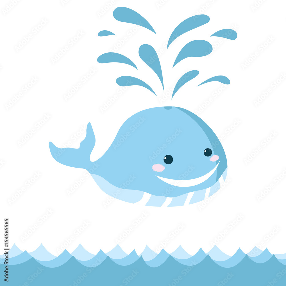 Cute blue smiling whale cartoon style Stock Vector | Adobe Stock