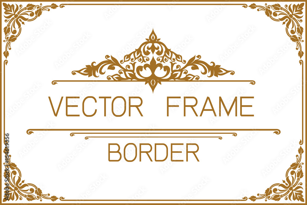 Gold photo frame with corner thailand line floral for picture, Vector ...