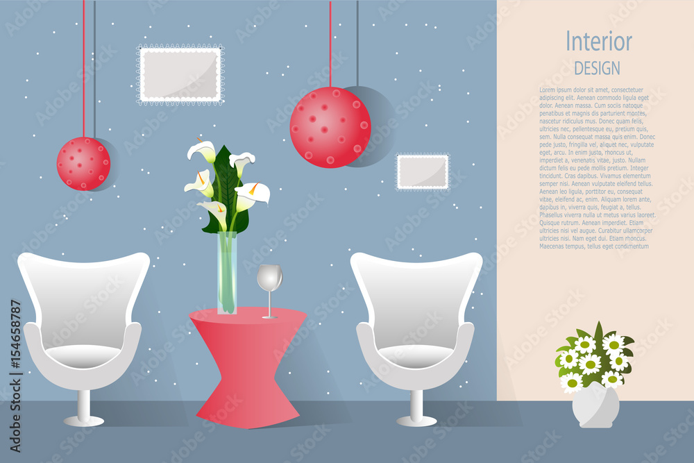 The interior of the living room. Two chairs and a table. Vector ...
