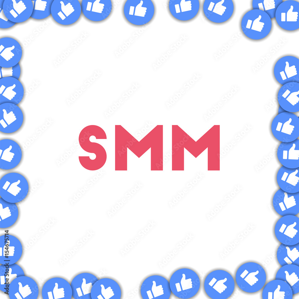 SMM. Social media icons in abstract shape background with scattered ...