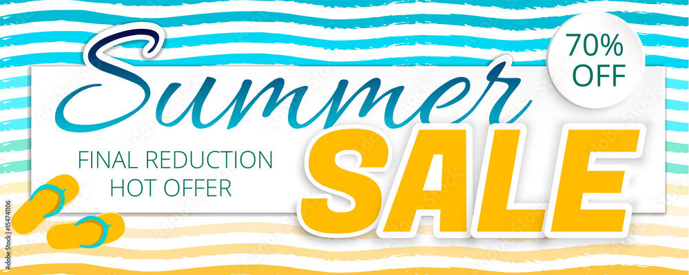 Summer sale advertising poster in a maritime color. Striped background ...