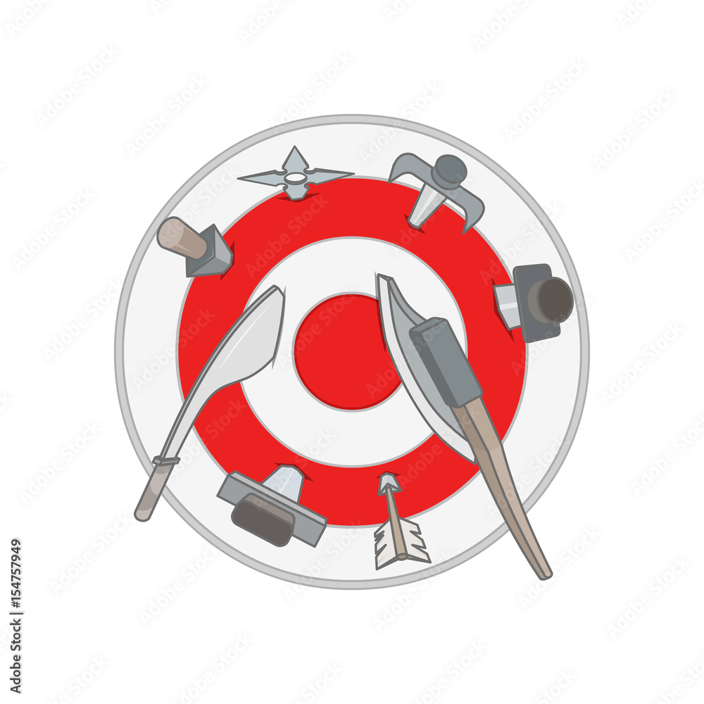 Target with weapons isolated on white background. Dagger, sword, axe ...