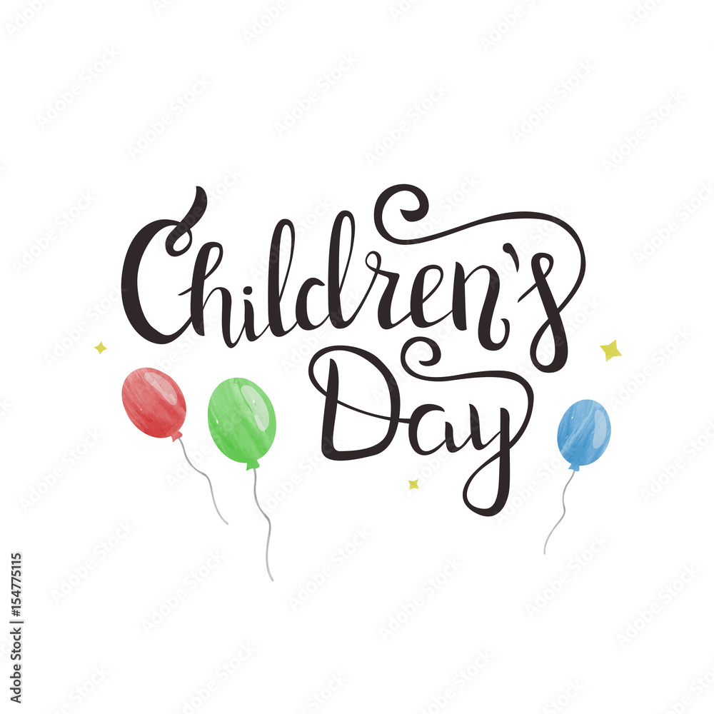 Vector isolated handwritten lettering Children's Day on white ...