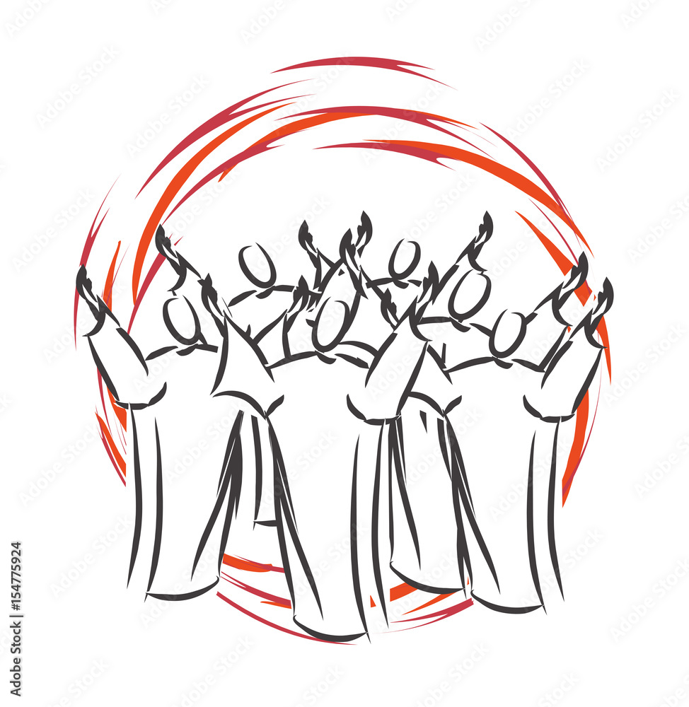 Pentecost - descent of the Holy Spirit in form of tongues of fire, with ...