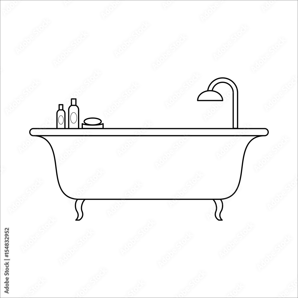 Freestanding bath with beauty products, home furniture lineart design ...