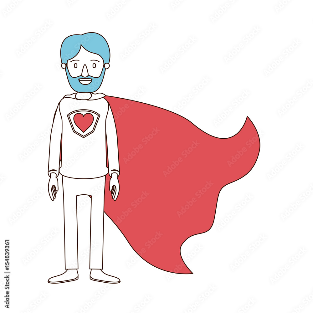 caricature color sections and blue hair of full body super dad hero ...