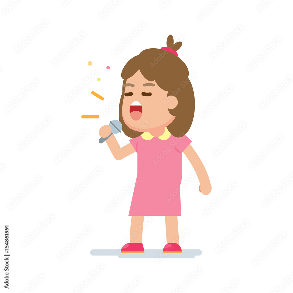Happy cute girl sing a song, vector cartoon illustration. Stock Vector ...