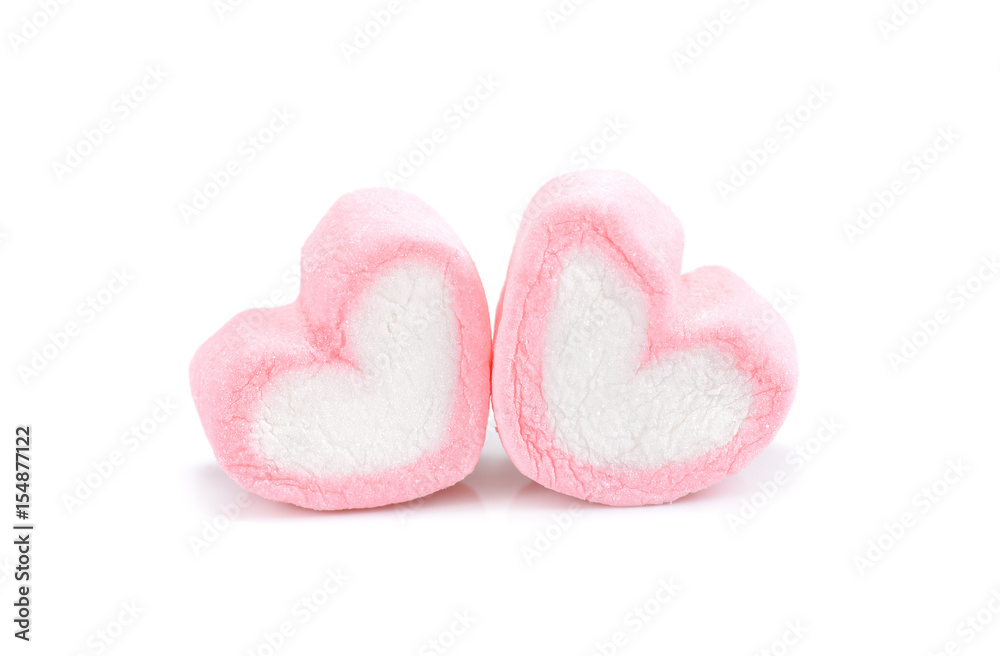 Heart shape marshmallow with on background, Pink heart shape ...