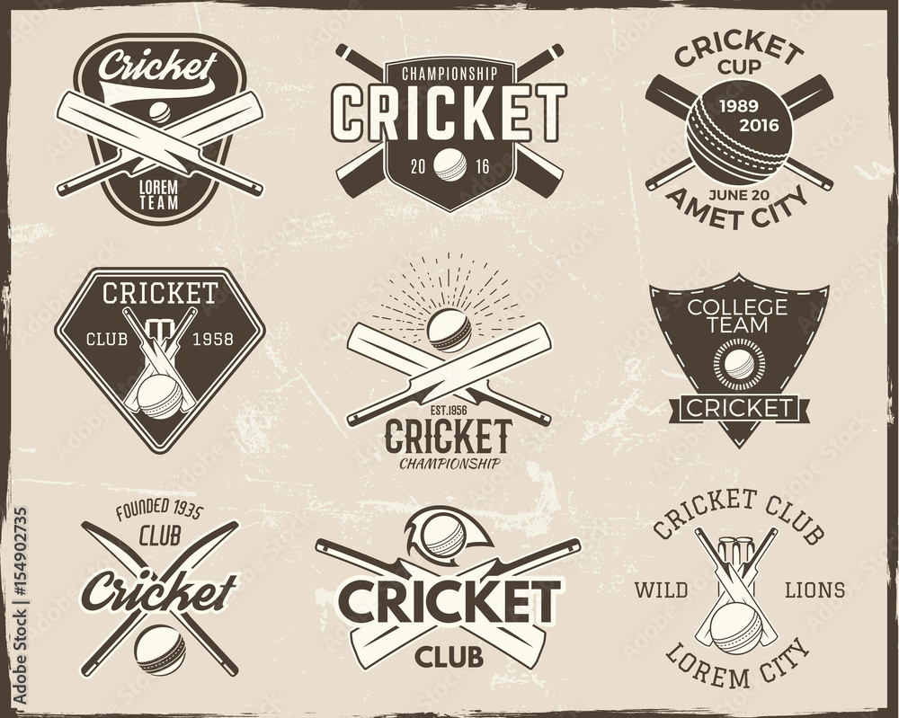 Set of retro cricket sports template logo designs. Use as icons, badges ...