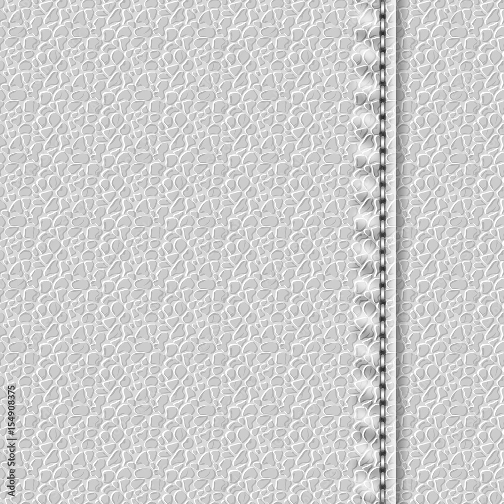 Realistic leather texture with a seam. White leather background with ...