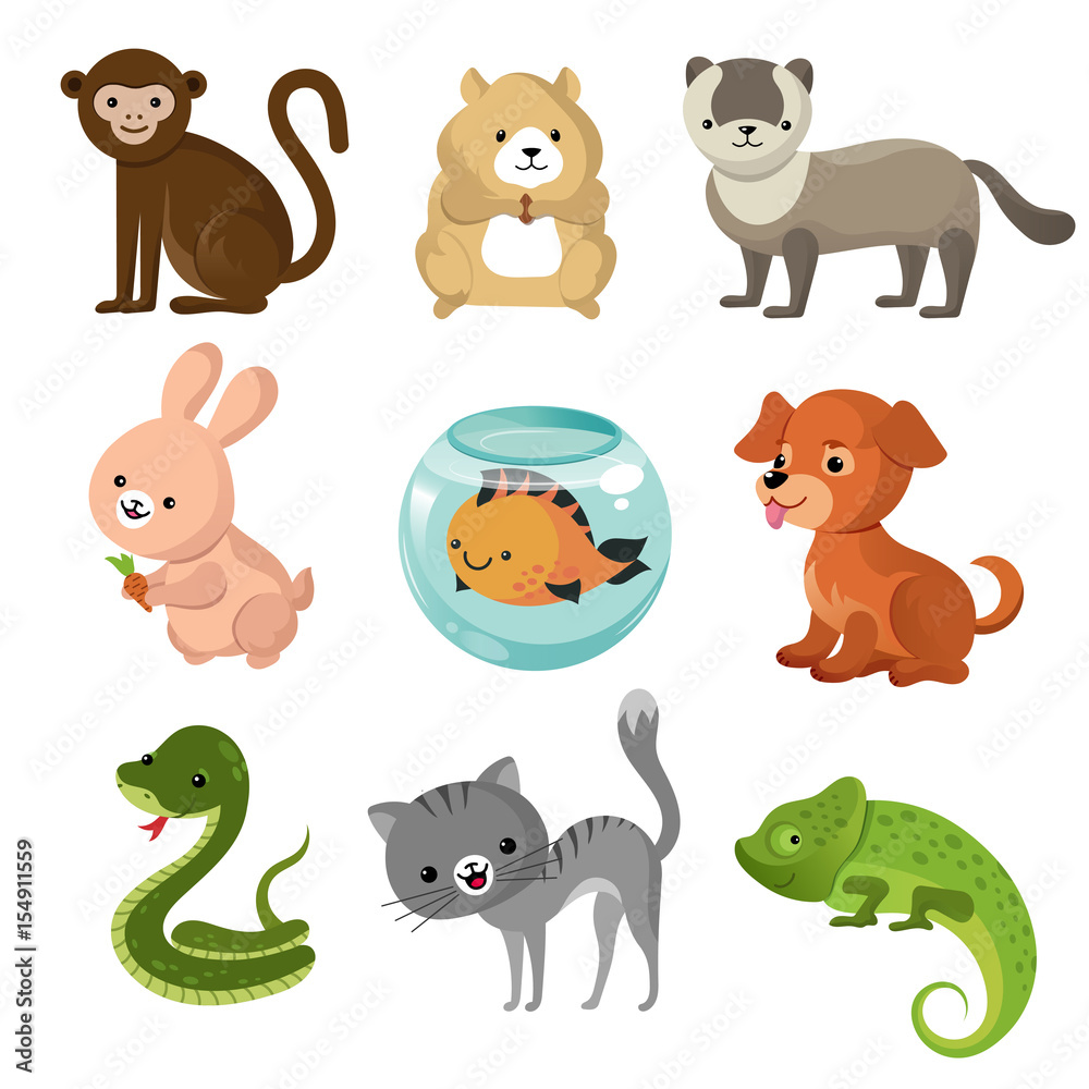 Cartoon cute home pets vector collection Stock Vector | Adobe Stock