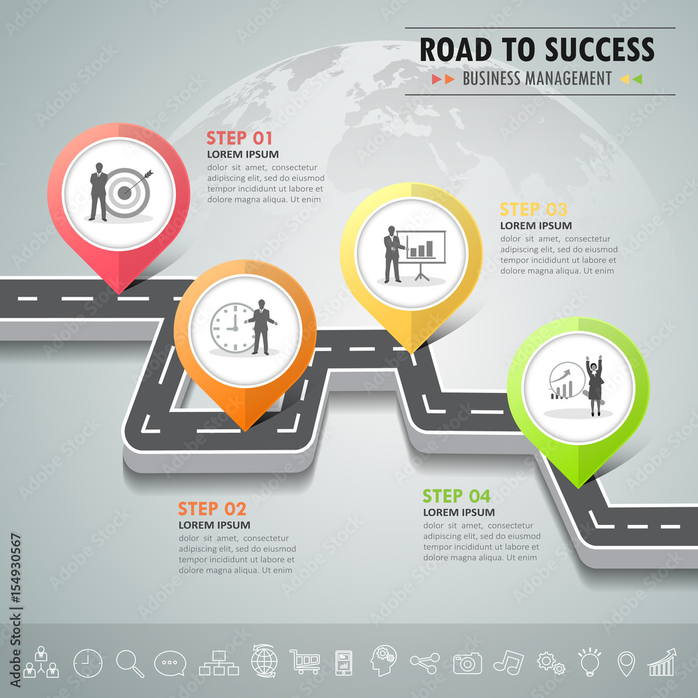 Road way infographic template 4 options. can be used for workflow ...