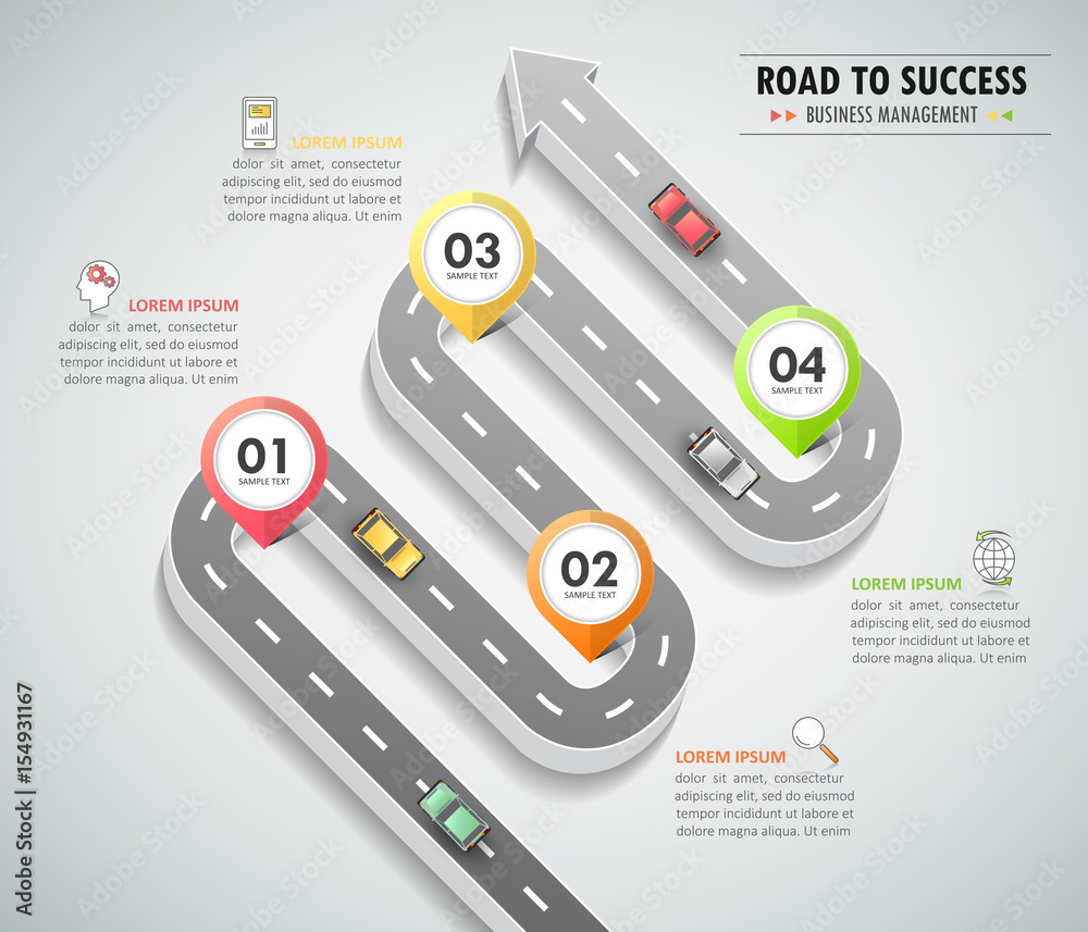 Road way infographic template 4 options. can be used for workflow ...